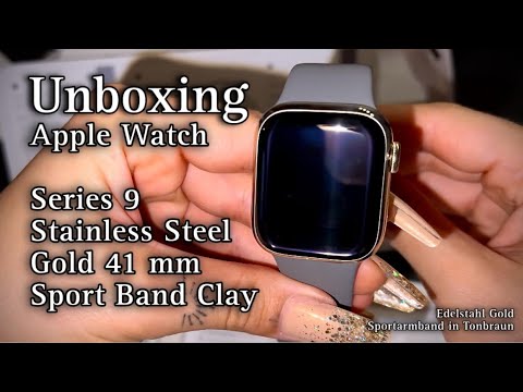 Apple Watch Series 9 Gold Stainless Steel 41 mm Unboxing - Edelstahl Sportarmband in Tonbraun ASMR