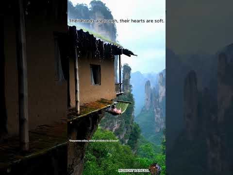 rain falls on a poor house where no other roofs remain in zhangjiajie hills
