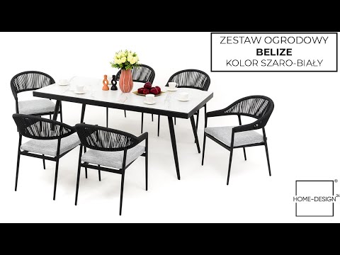 Komplet mebli ogrodowych BELIZE - w kolorze szarym z blatem HPL stylizowanym na biały marmur