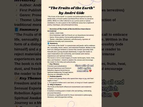 The Fruits of the Earth | Summary & Themes / prose- poetry / Andre Gide / English poetry #summary