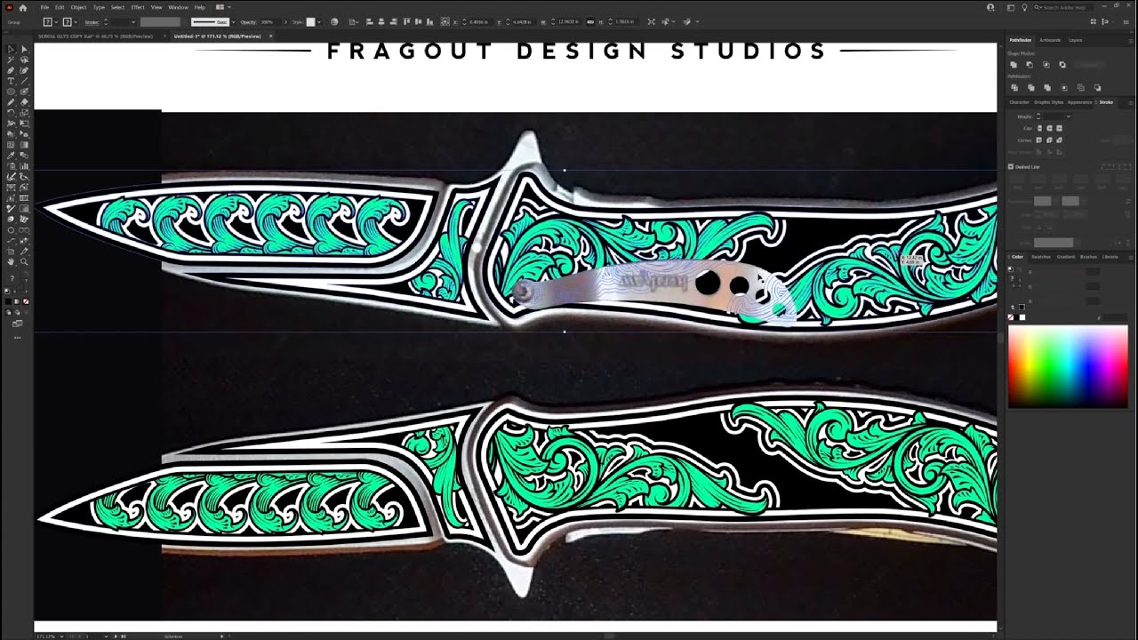 Kershaw Pocket Knife Hand Drawn Scroll Pattern Vector Design For Laser Engraving on metal | PT.3