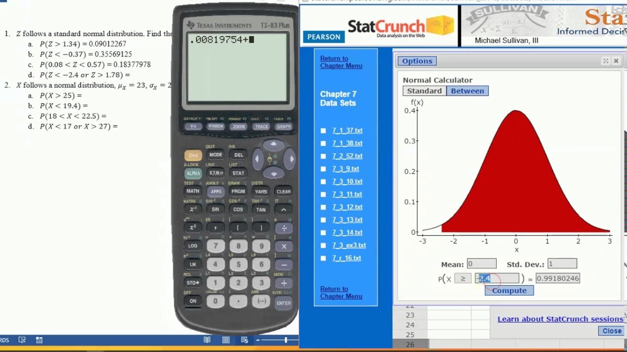Normal Probability Calculation using StatCrunch