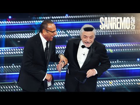 Sanremo 2025 - L'ingresso di Nino Frassica sul palco dell'Ariston