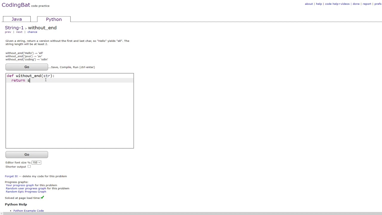 String-1 (without_end) Python Tutorial || codingbat.com