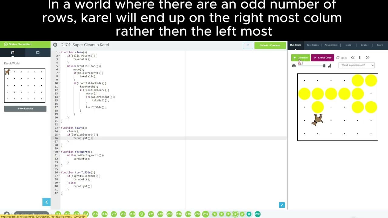 CodeHS Karel 2.17.4 (CleanUpKarel)