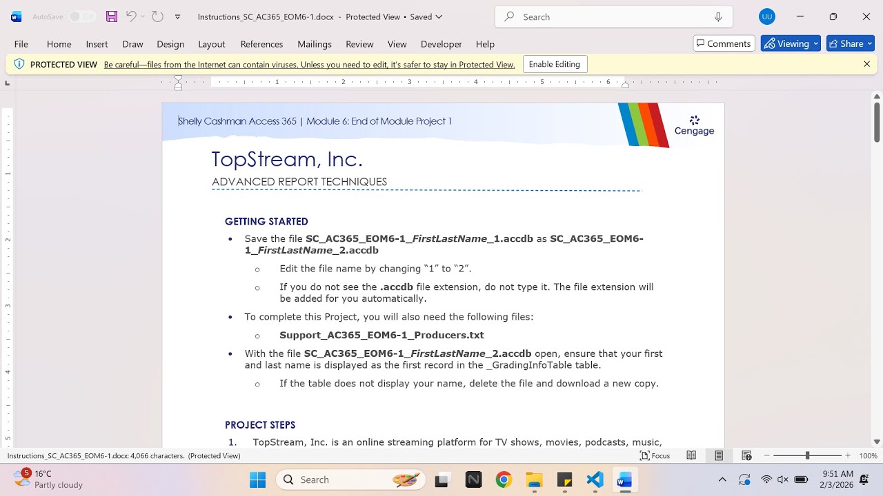 Shelly Cashman Access 365 | Module 6: End of Module Project 1 TopStream, Inc.