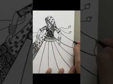 How To Draw A Traditional Dancing Girl In Rajasthani Dress Mandala Drawing, Mandala Drawing