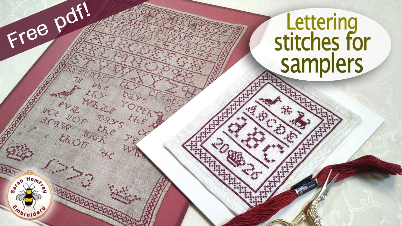 How to stitch 18th century embroidered lettering!  Plus free mini sampler design