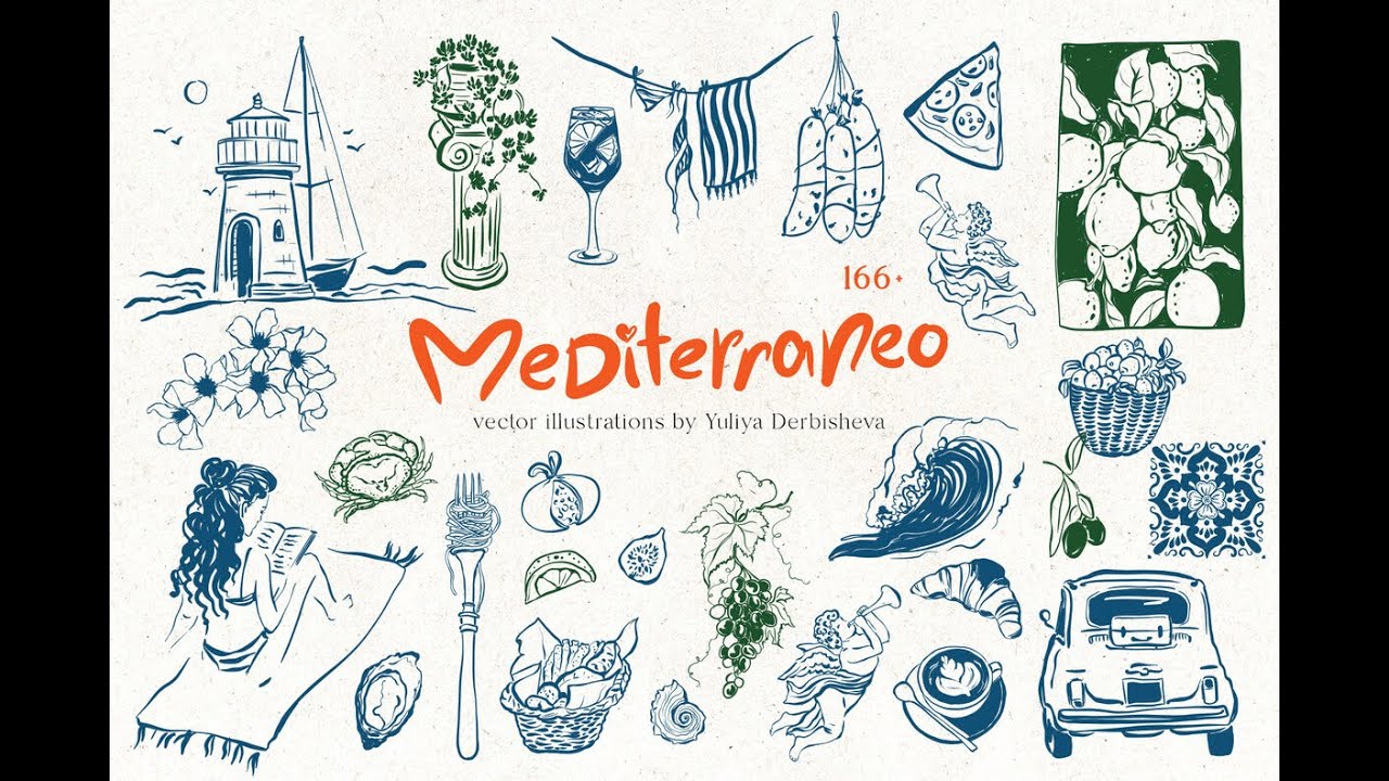 Mediterranean Vector Dolce Vita illustration Vintage Doodles Stock Graphics Download