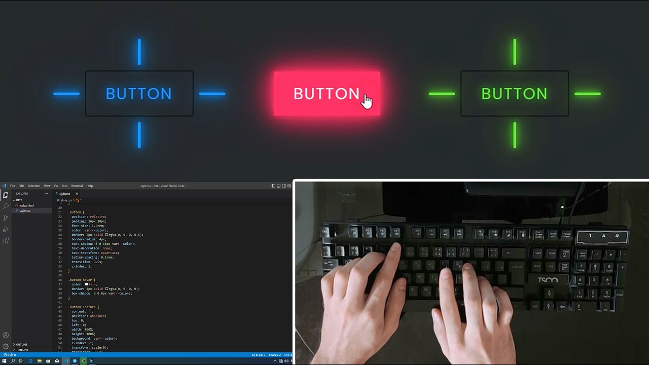 ASMR Programming - Button Hover Effect Using CSS - No Talking