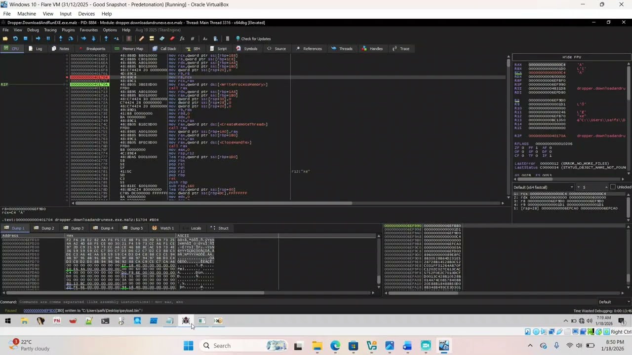 Reverse Engineering: Carving Shellcode from Memory with x64dbg + scdbg, Shellcode Analysis #tutorial