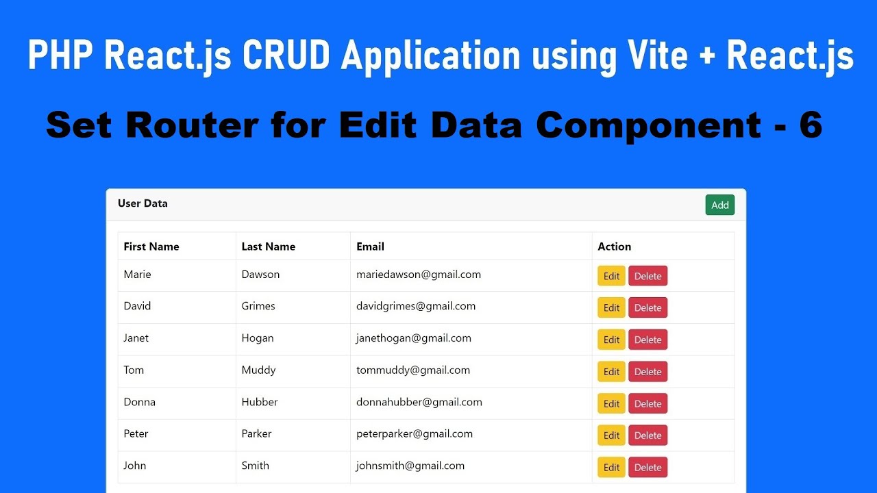 PHP React.js CRUD Application using Vite + React.js - Set Router for Edit Data Component - 6