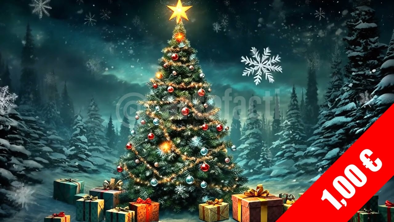Snowy Christmas Tree in Pine Forest with Gifts | HD Stock Footage