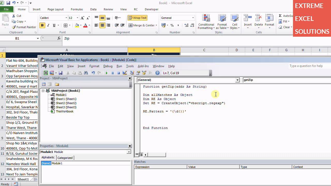 Regular Expressions in Excel : Function to extract Zip/Pin code from address