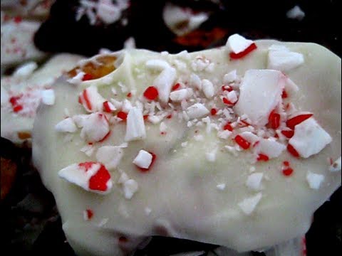 Holiday Baking | White Chocolate Covered Pretzels w/ Peppermint Bits!