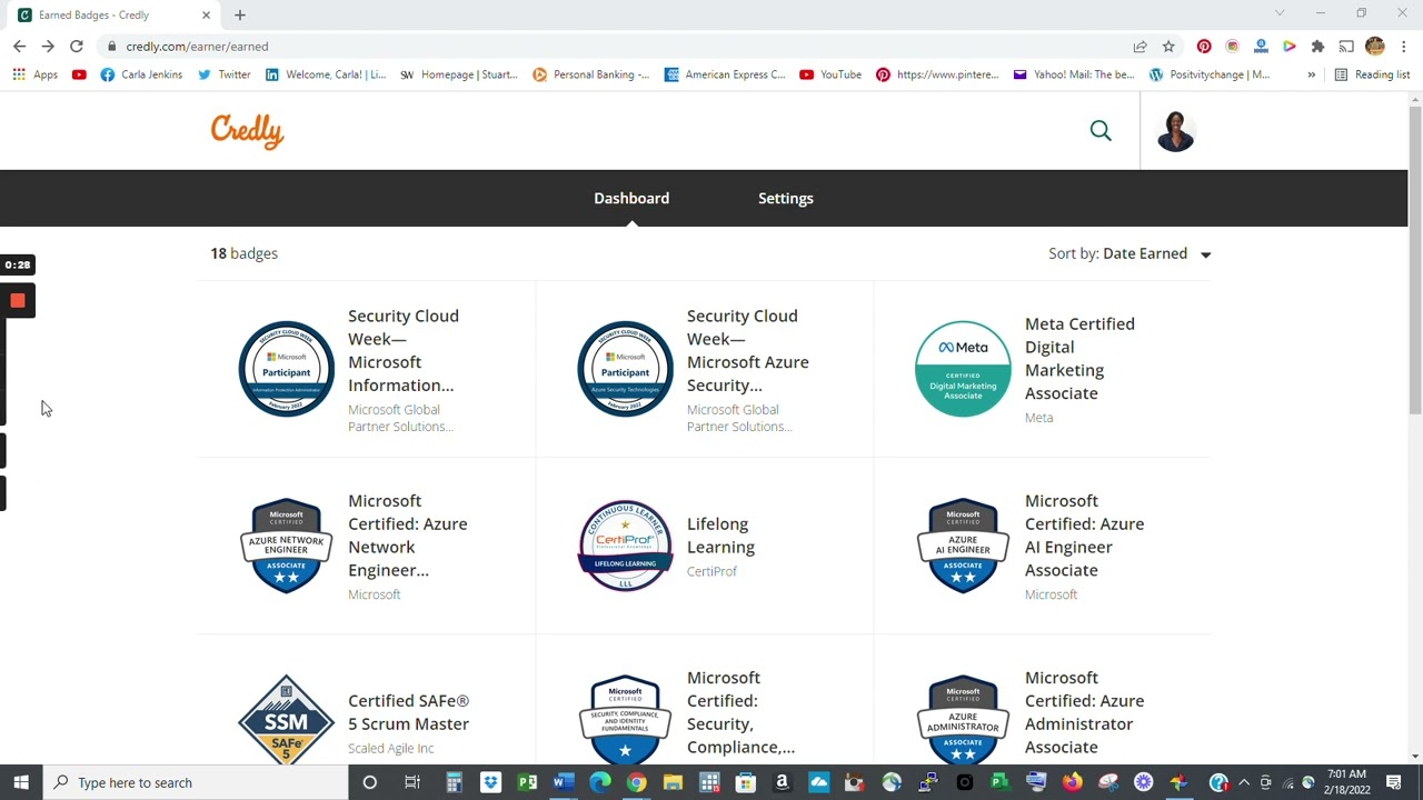 Received AZ 500 And SC 400 Microsoft Cloud Security Week Badges