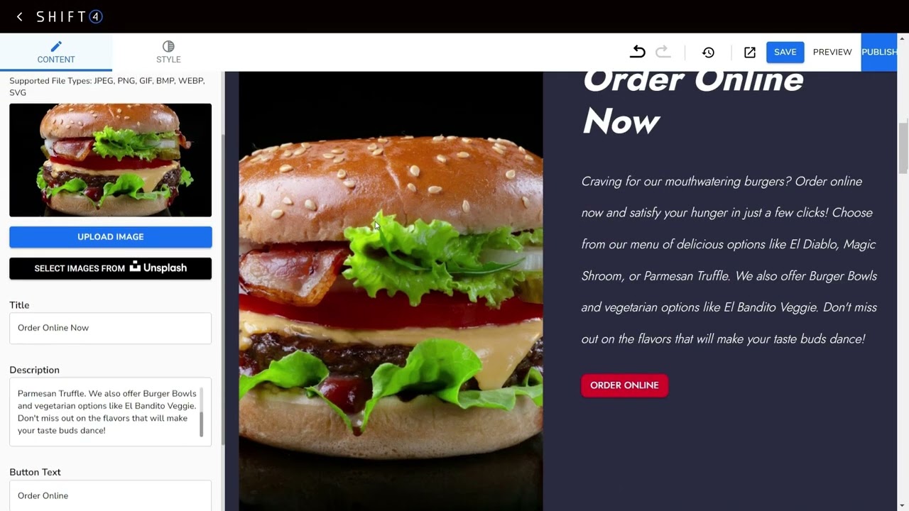 Website Builder: Website Editor (Content Sections)
