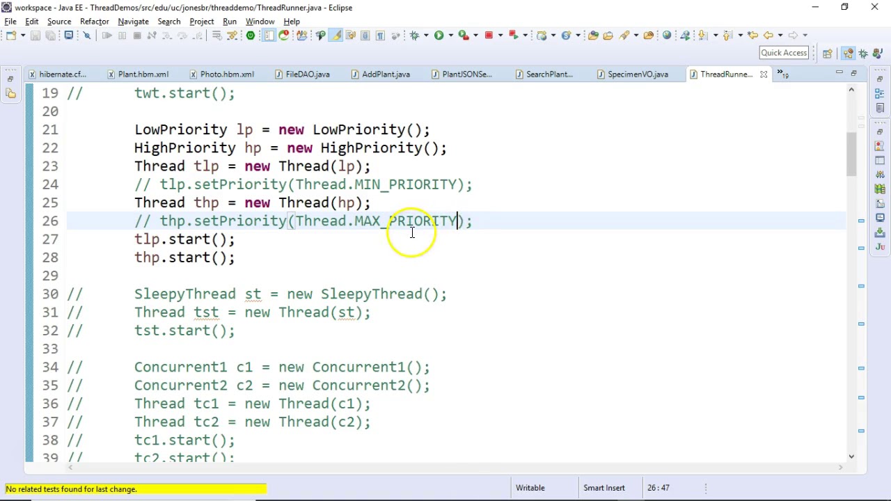 Thread Code Demonstration in Java: yield, sleep, priority