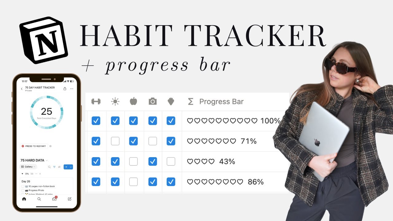 This Habit Tracker Changed My Life ✨ | Notion Progress Bar Tutorial (Perfect for 75 Hard + Creators)