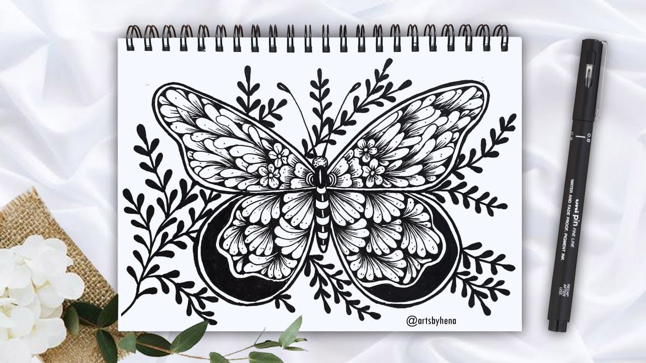 Easy Butterfly Zentangle Art || How To Draw Beautiful Butterfly
