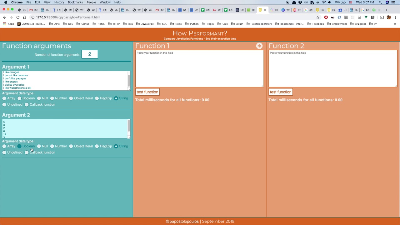 Evaluate the performance of javascript functions