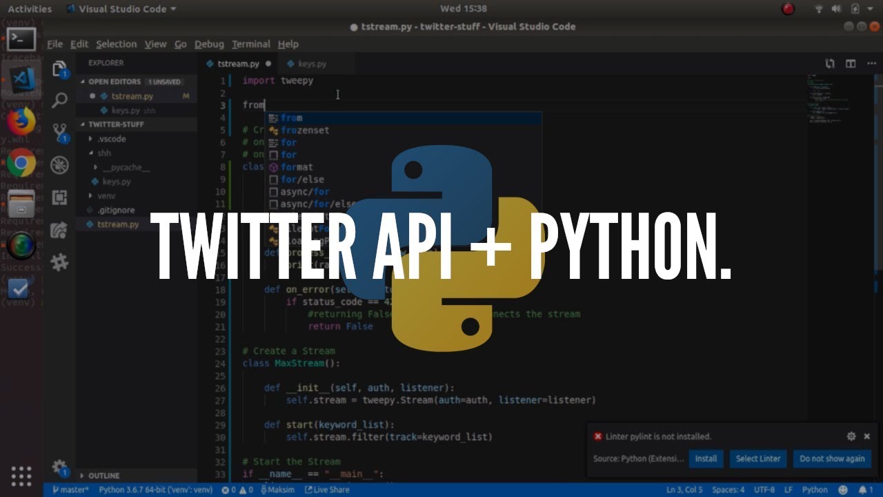 Live Tweets with Python | Twitter Streaming API and Tweepy Library