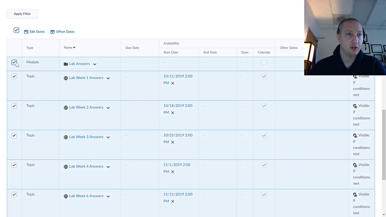 How to bulk update dates in Brightspace