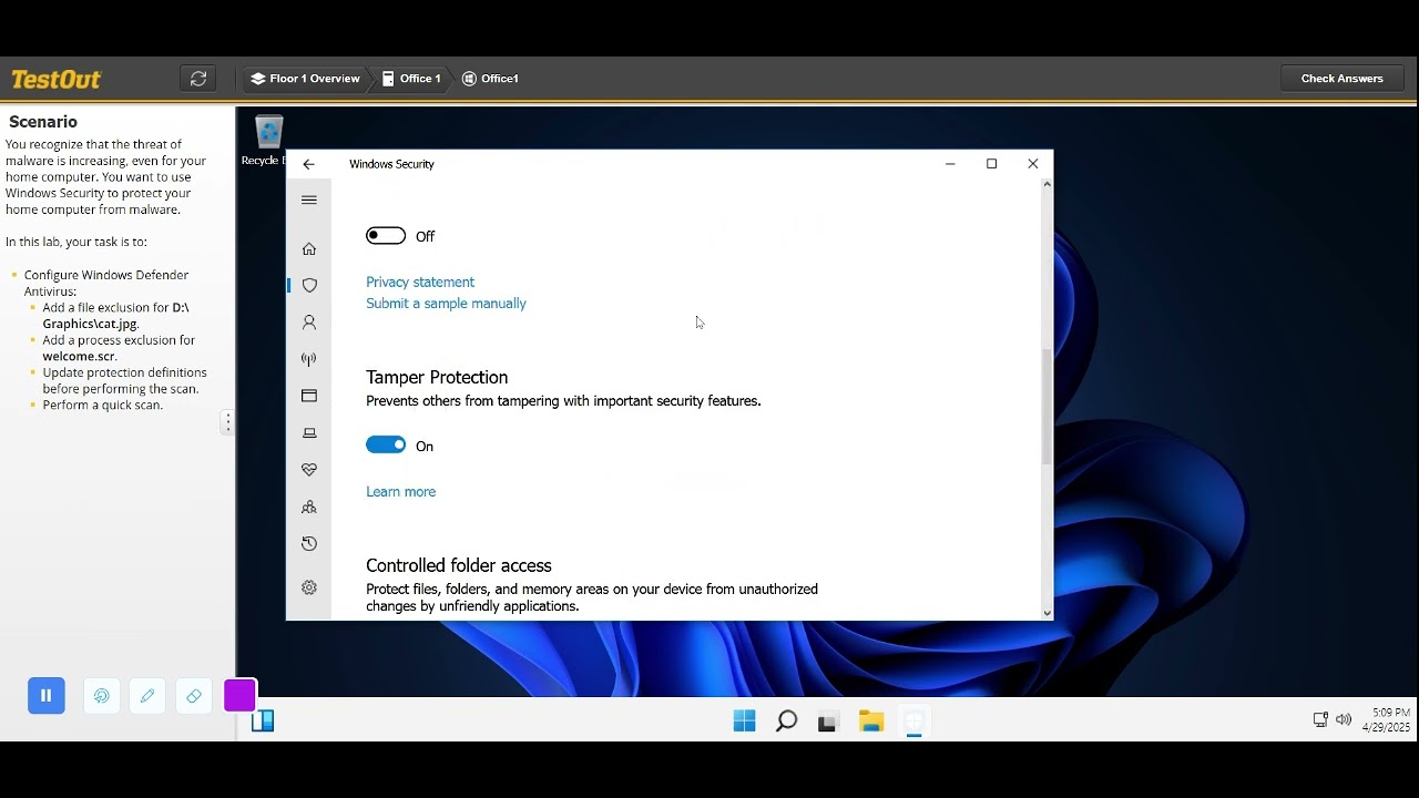 TestOut PC Pro 14.7.4 Configure Microsoft Defender Antivirus