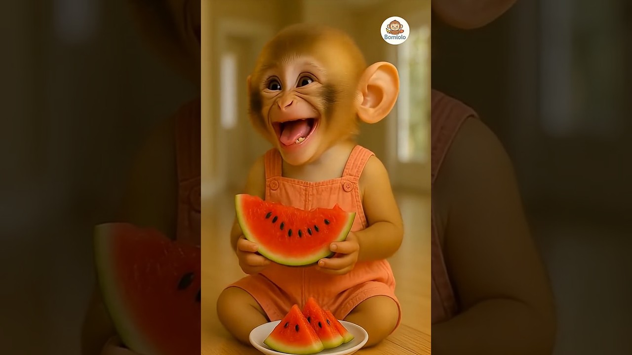 best laugh of the day - monkey laughing - monkey eating watermelon