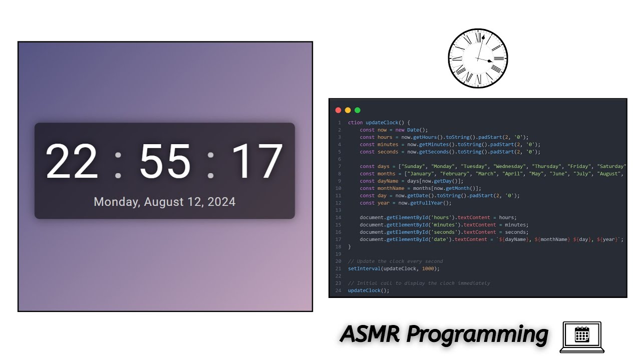ASMR Programming: Creating a Sleek Modern Digital Clock with HTML, CSS & JavaScript