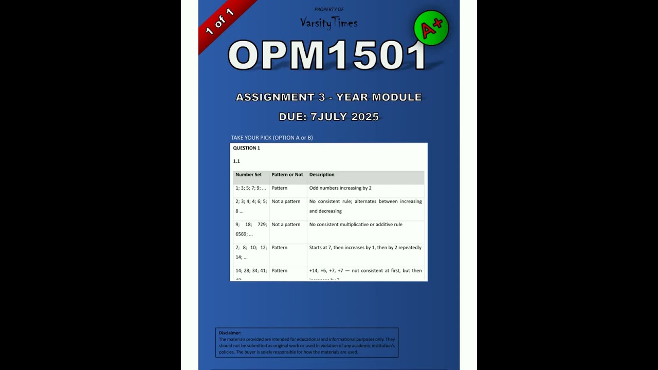 #learnexams OPM1501 Assignment 3 Year Module DUE 7 JULY 2025