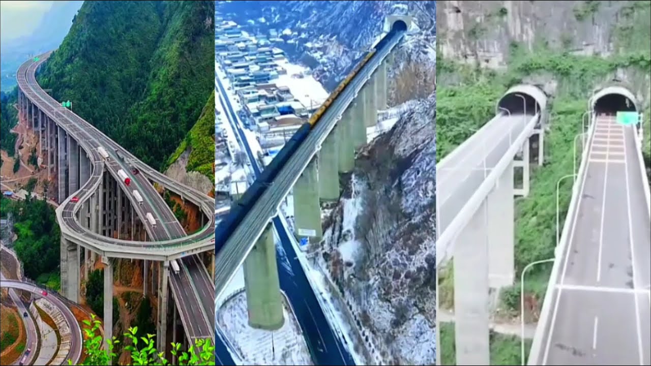 China's mountain-crossing bridge has the ability to turn around.  Super technological wonder