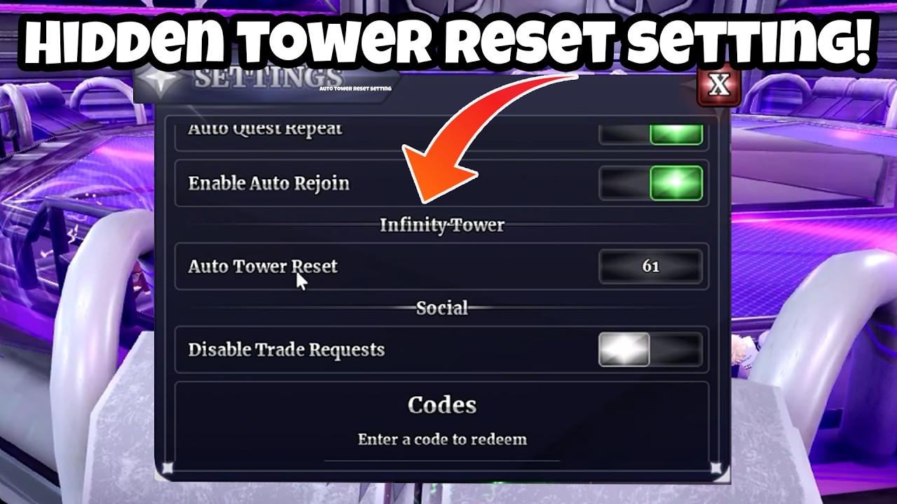How to turn on AFK Infinity Tower Reset Settings in Sailor Piece