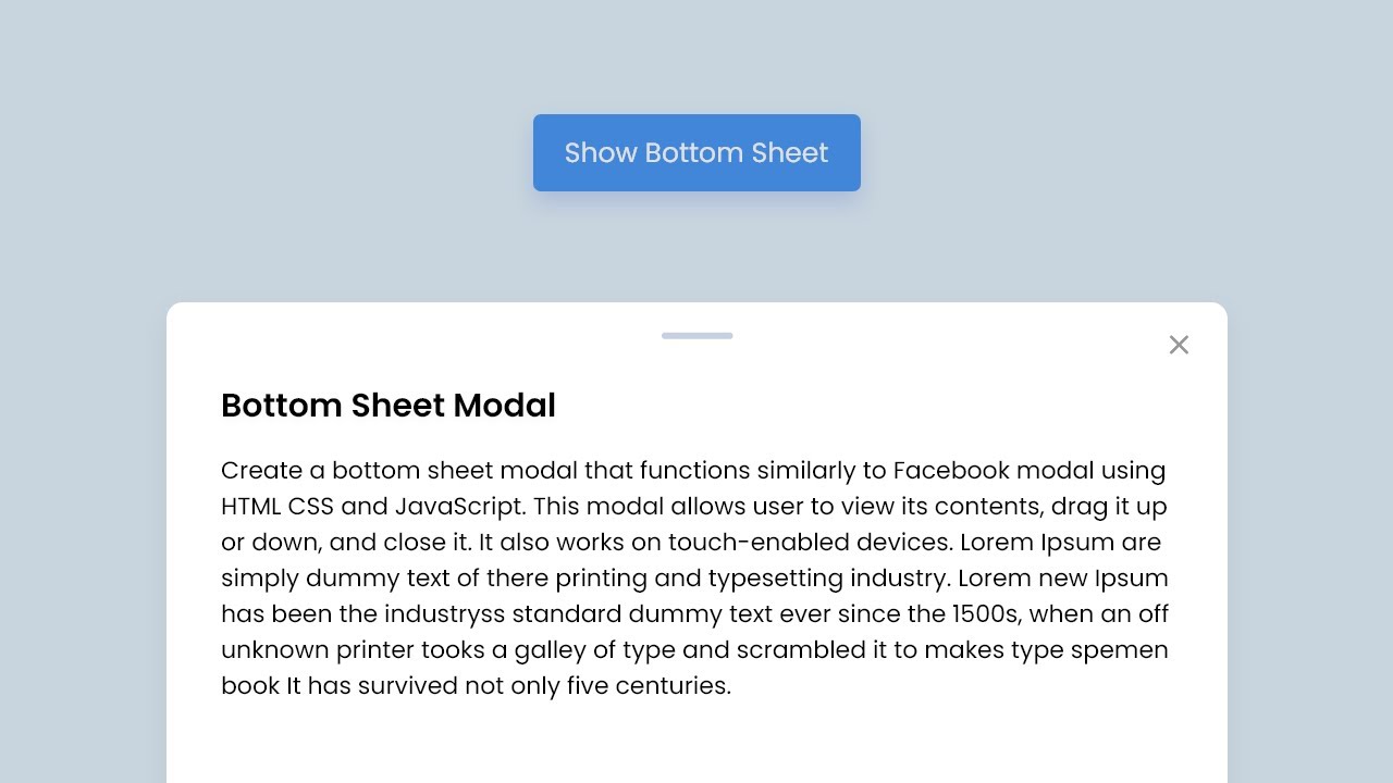Create A Draggable Bottom Sheet Modal in HTML CSS & JavaScript | Bottom Sheet Modal in JavaScript