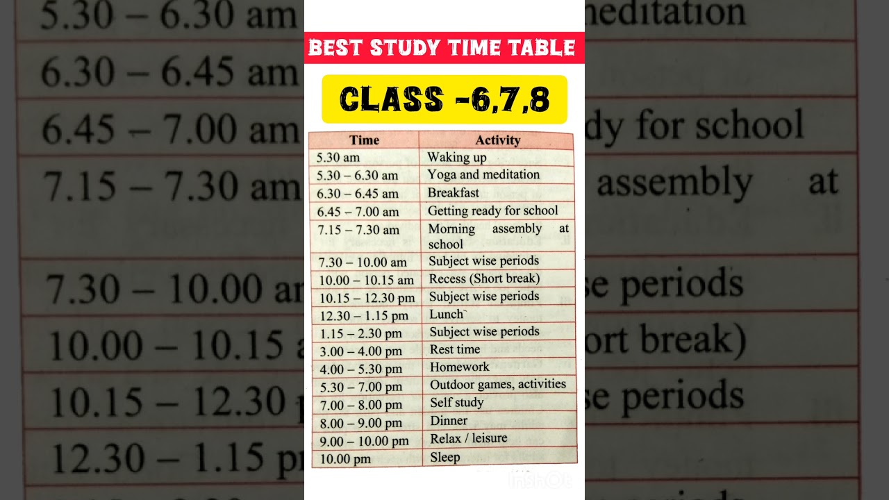 Best study time table for class 6,7,8 ! #study #gk #studytipsforstudents #studytips #board_exam #ssc