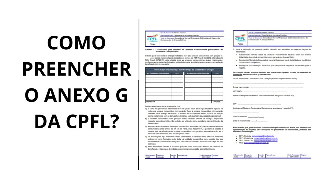 COMO PREENCHER O ANEXO G DA CPFL?