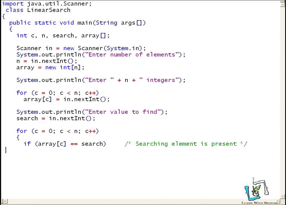 17  Linear Search in java