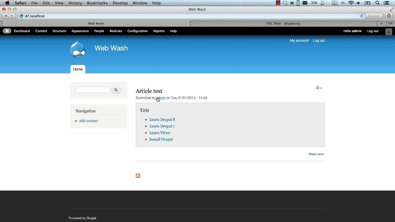 Using TOC Filter Module In Drupal 7