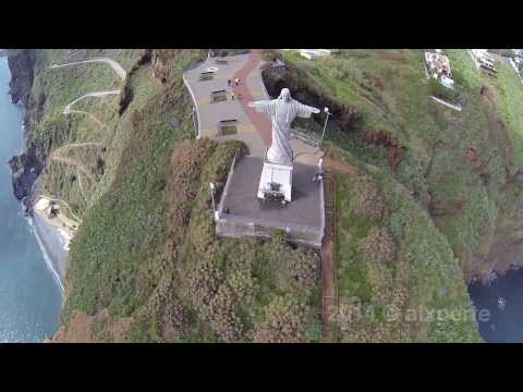 Garajau statue of jesus christ - madeira, fotografia aérea, aerial photography