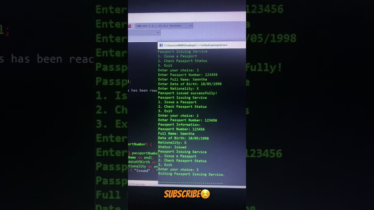 passport status IDE dev c++ #cppprogramming