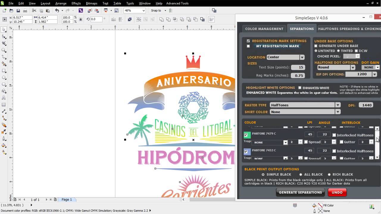 Halftone screen printing RIP software interlocking halftones
