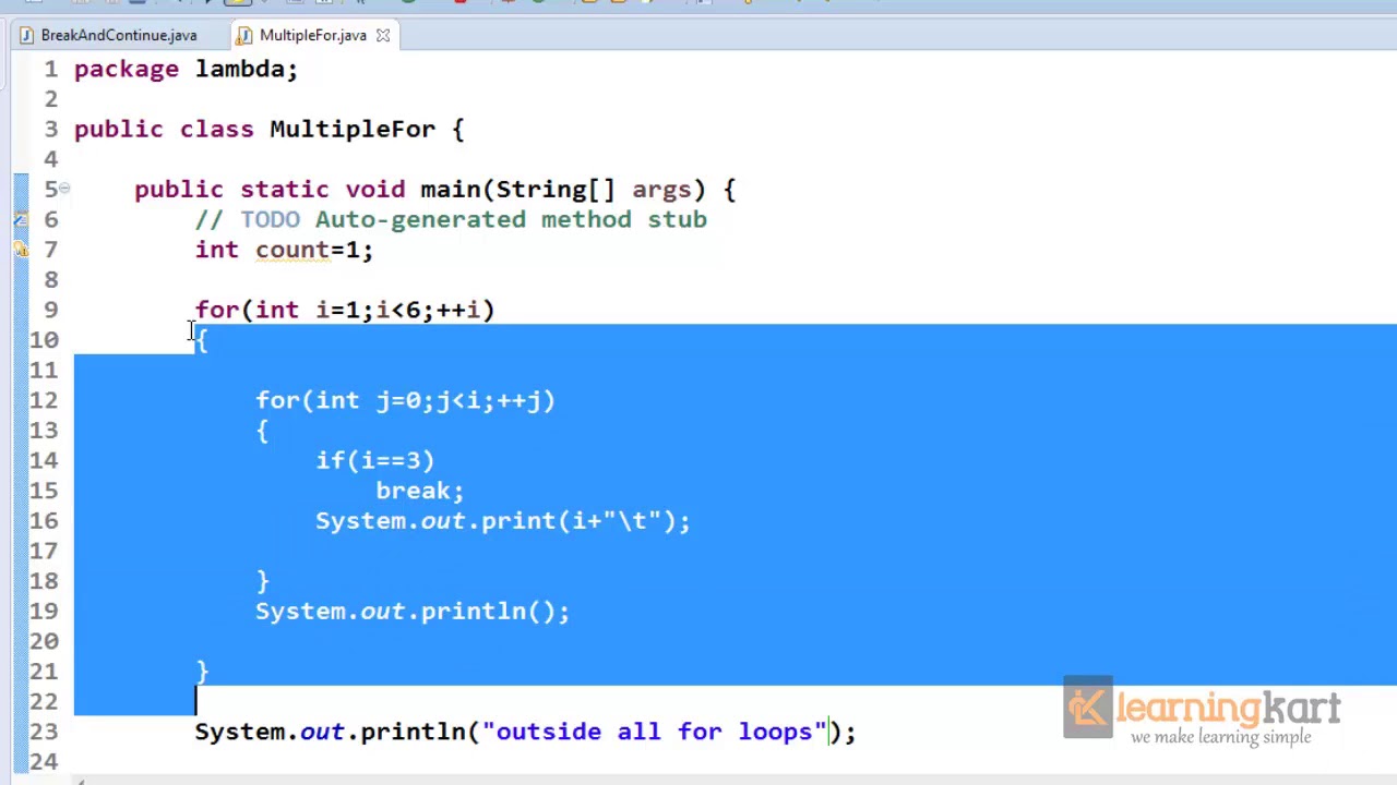 LABELED BREAK AND CONTINUE TUTORIAL JAVA