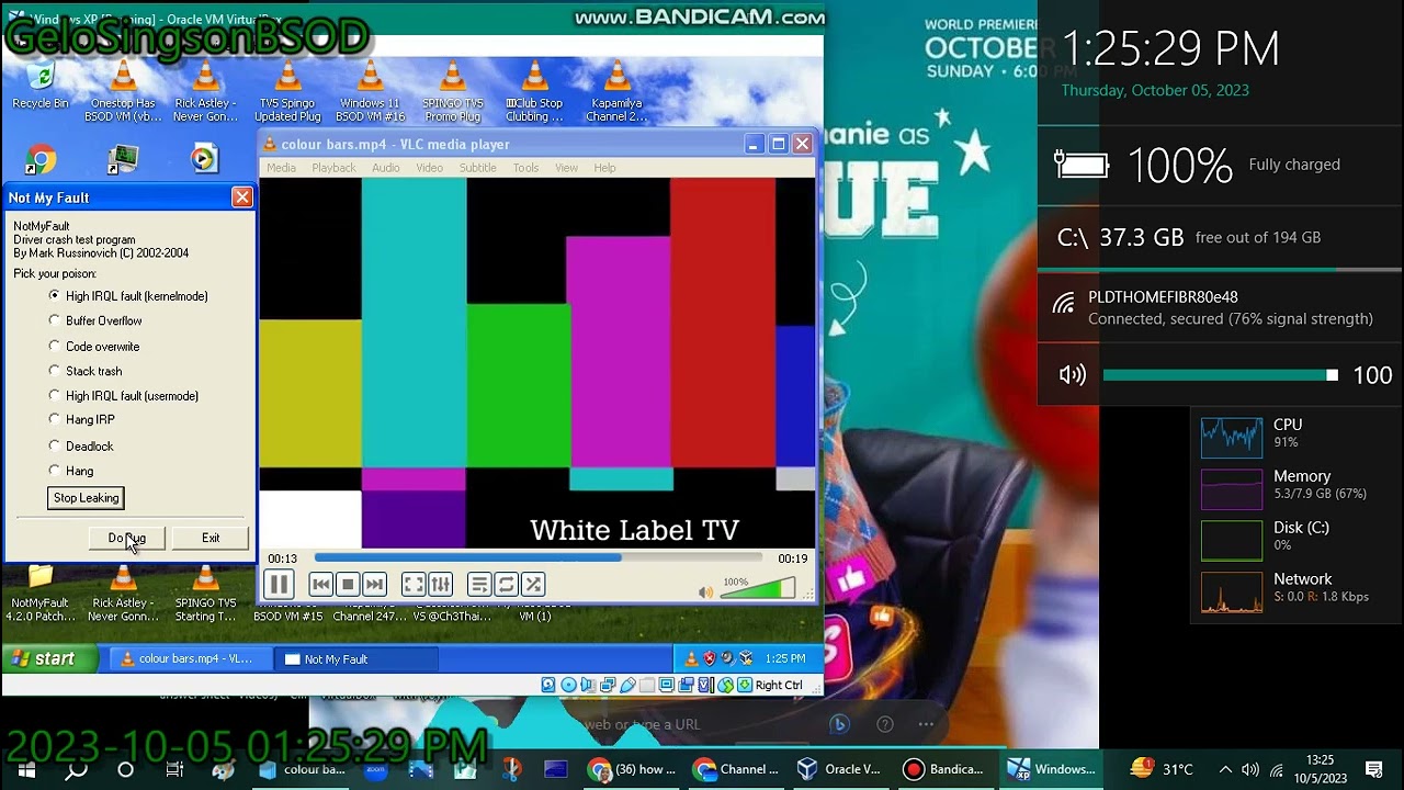 Colour bars has BSOD VM (Windows XP)