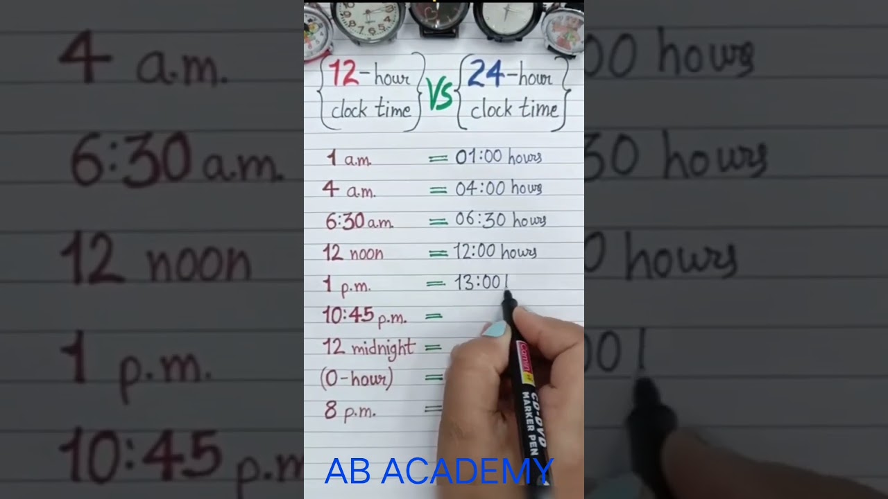 12- hours clock time VS 24 hours clock time// AB ACADEMY 👍#trending #shortvideo #youtubeshorts