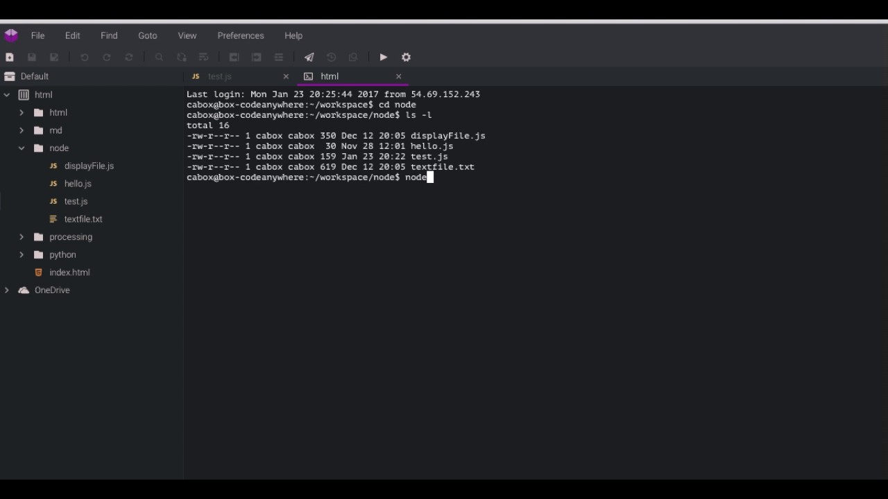 Using Node.js in Codeanywhere to Test JavaScript Code