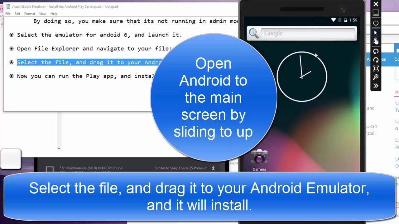 Visual Studio Android Emulator:  Installing Google Play Services GAPPS