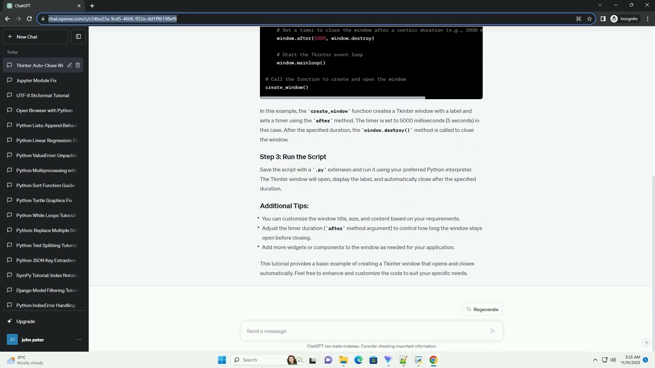 How Can I Get a Python Tkinter Window Open And Close By Itself