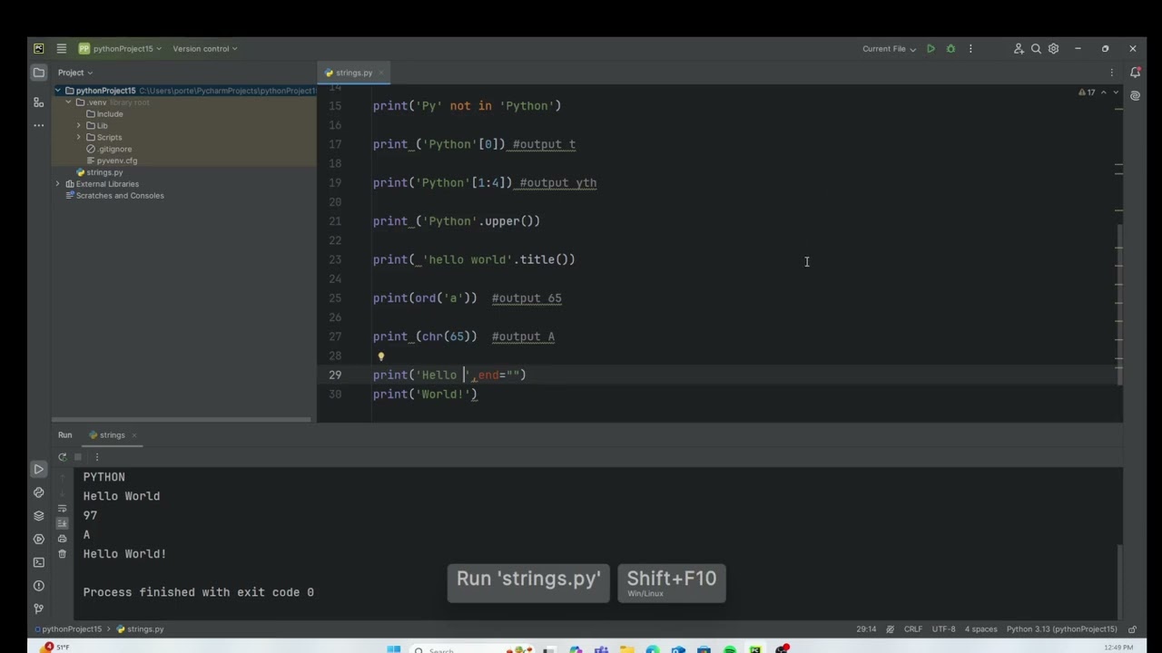 python using PyCharm lesson 5 strings in python part 2
