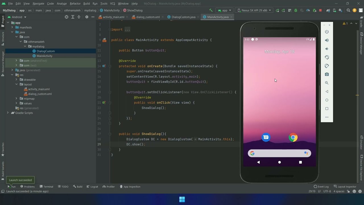 Custom Dialog in Android Studio