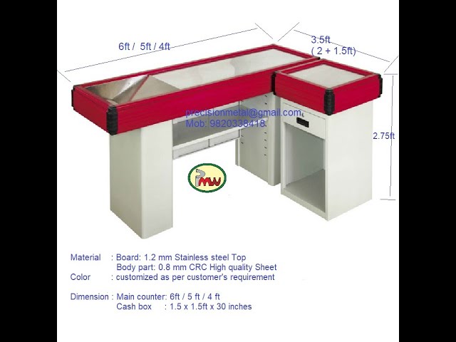 Checkout Counter - Stainless Steel L Shape Supermarket Cash Counter for ...